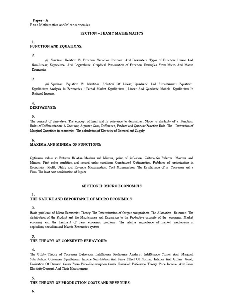 An Analysis of Basic Mathematics, Microeconomics, Macroeconomics, and ...