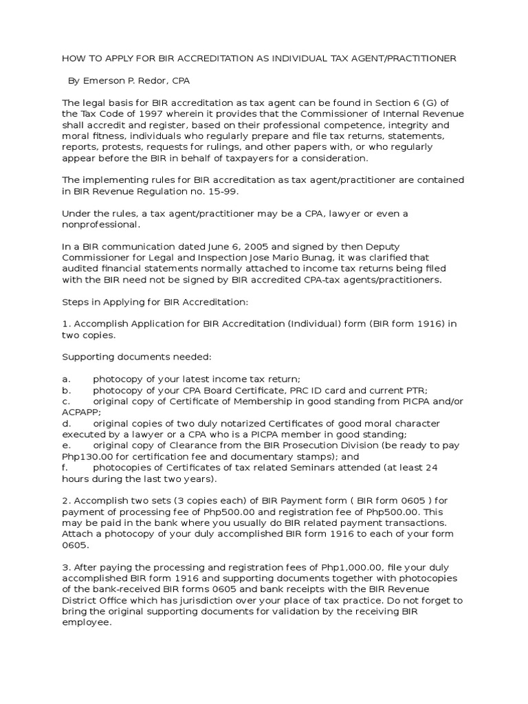 How To Apply For Bir Accreditation As Individual Tax Agent | PDF ...