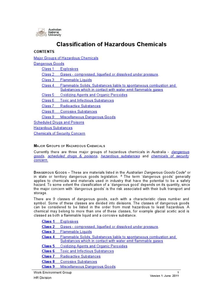 Classes of Hazardous Chemicals - 8.09 | PDF | Dangerous Goods | Explosion