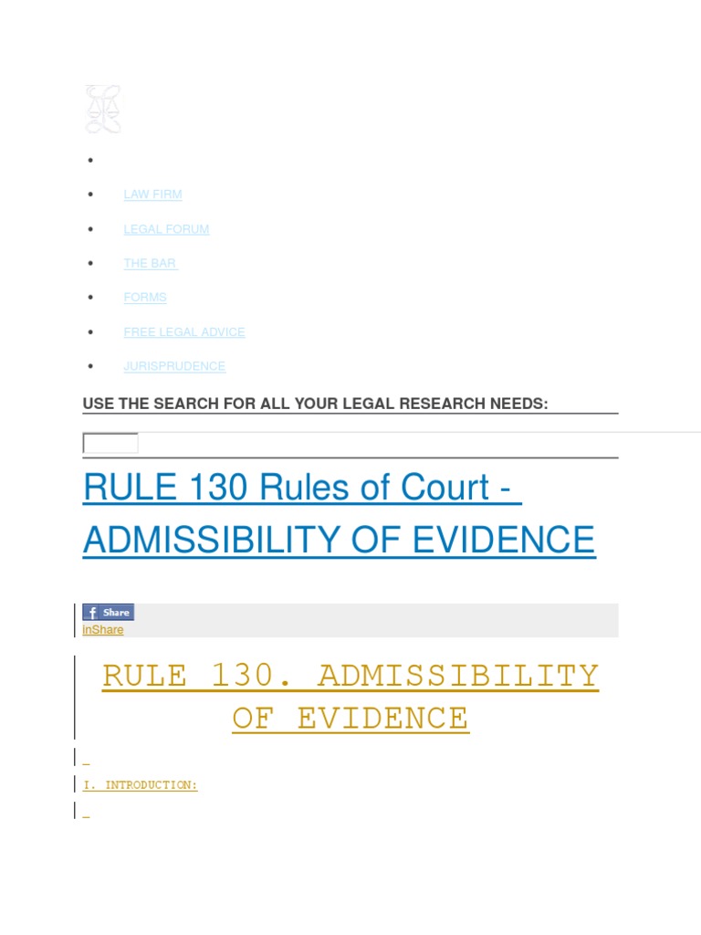 RULE 130 Rules of Court - Admissibility of Evidence | Download Free PDF ...