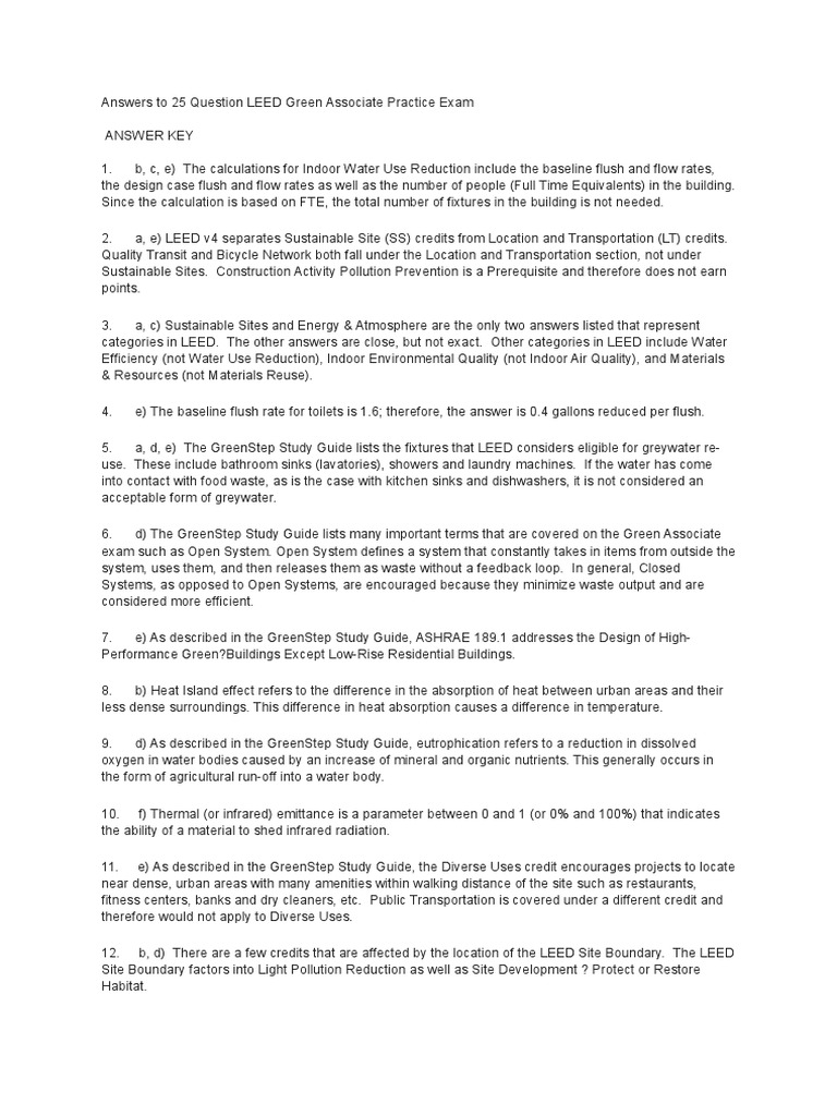 Greenstep - Answers To 25 Question LEED Green Associate Practice Exam ...