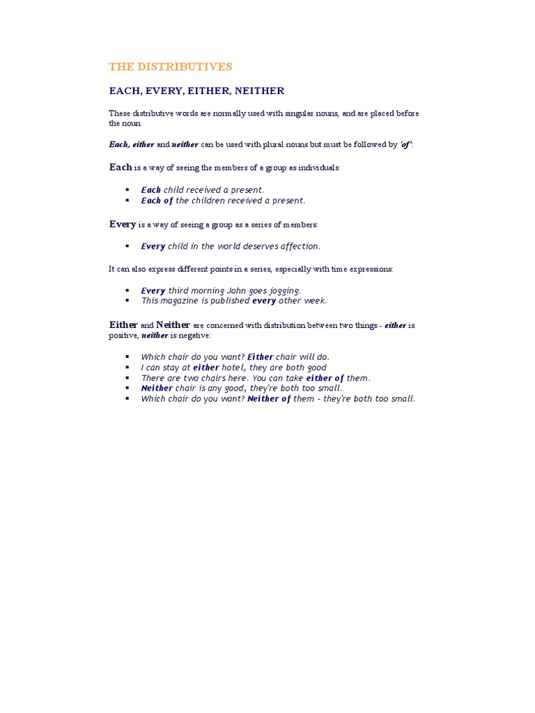 Distributive Words Explained | PDF