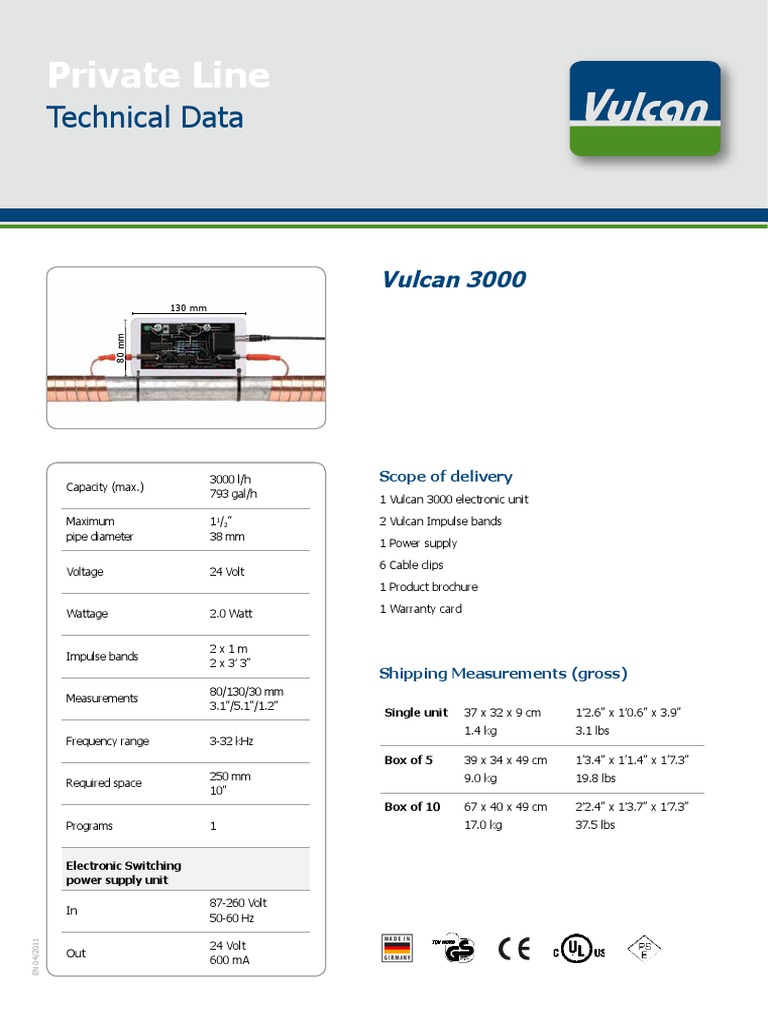Vulcan 3000 Technical Specs | PDF