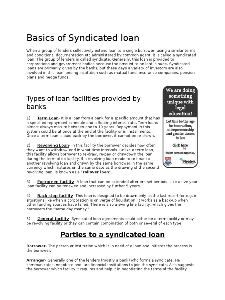 Basics of Syndicated Loan | PDF | Syndicated Loan | Loans