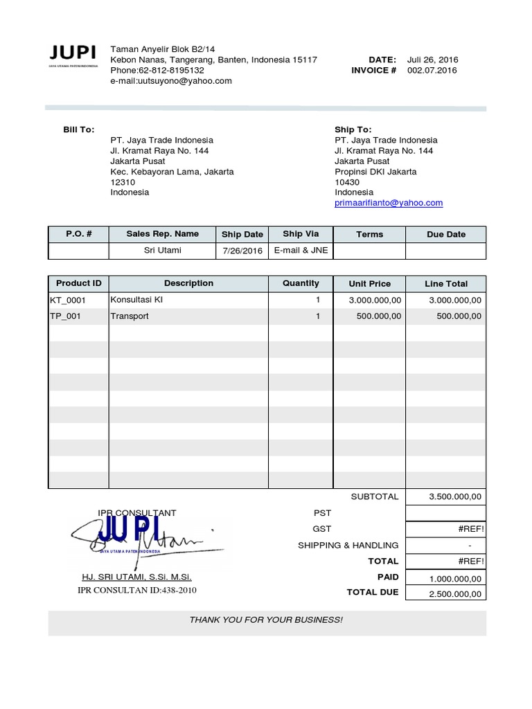 Invoice: Jupi Ipr Consultant | PDF