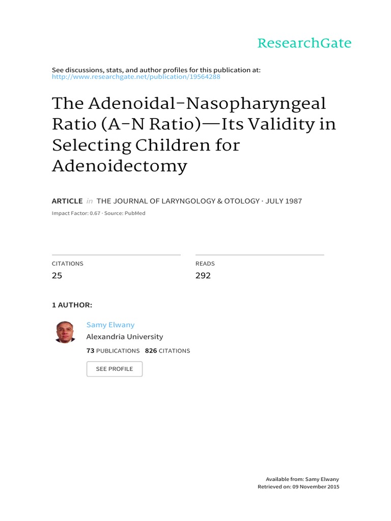 The Adenoidal-Nasopharyngeal Ratio (A-N Ratio) - Its Validity in ...