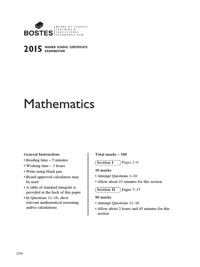 HSC Math 2015 PDF | PDF | Equations | Mathematical Analysis
