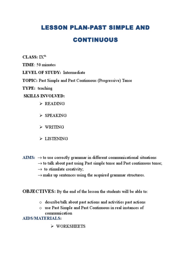 Lesson Plan-Past Simple and Continuous | PDF | Lesson Plan | Linguistics