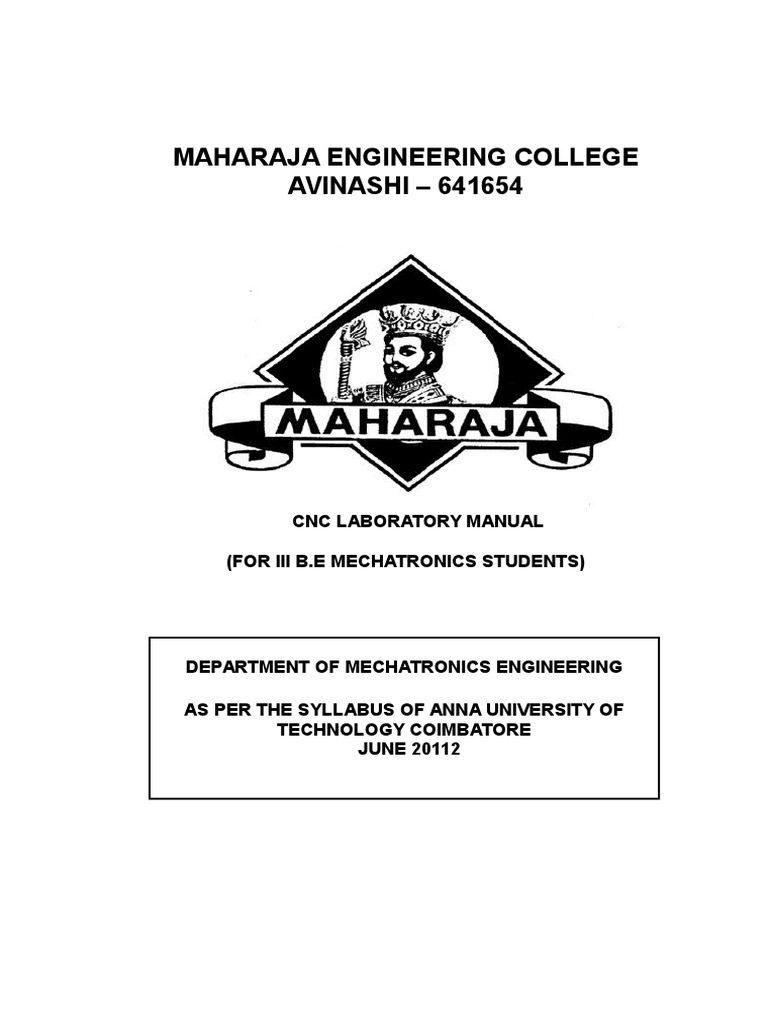 Maharaja Engineering College AVINASHI - 641654: CNC Laboratory Manual | PDF