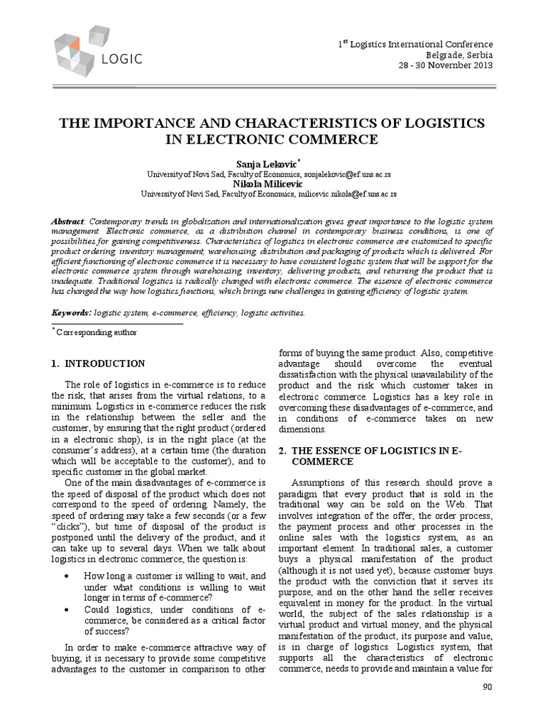 The Importance and Characteristics of Logistics in Electronic Commerce ...
