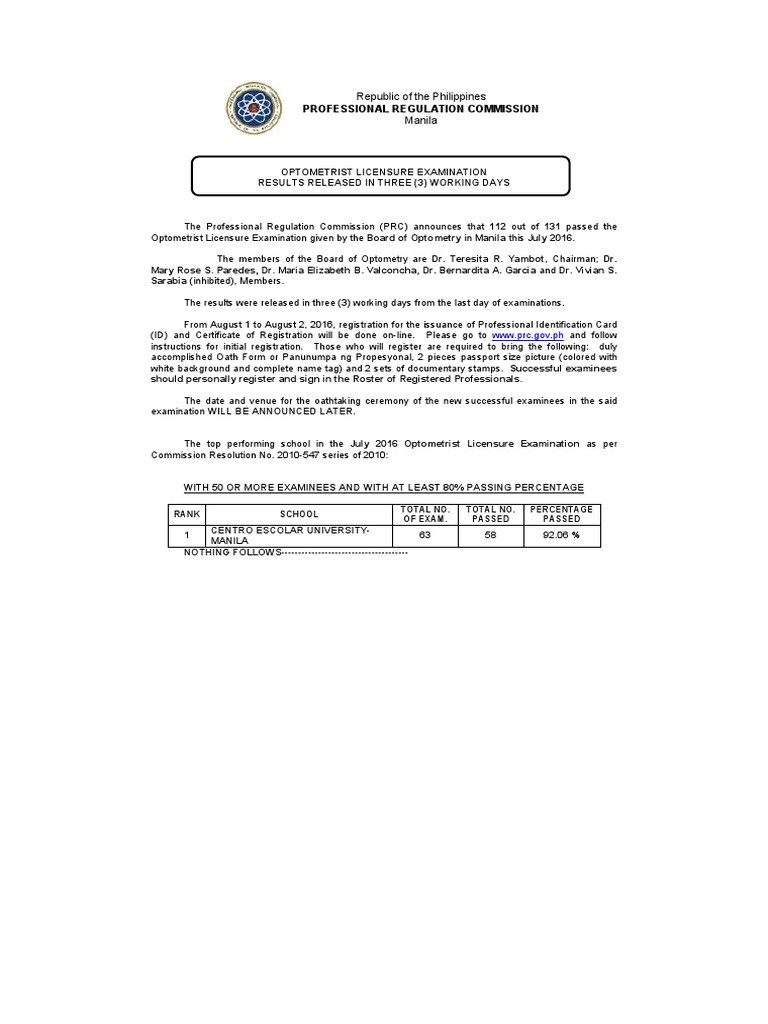 Republic of The Philippines Professional Regulation Commission Manila | PDF