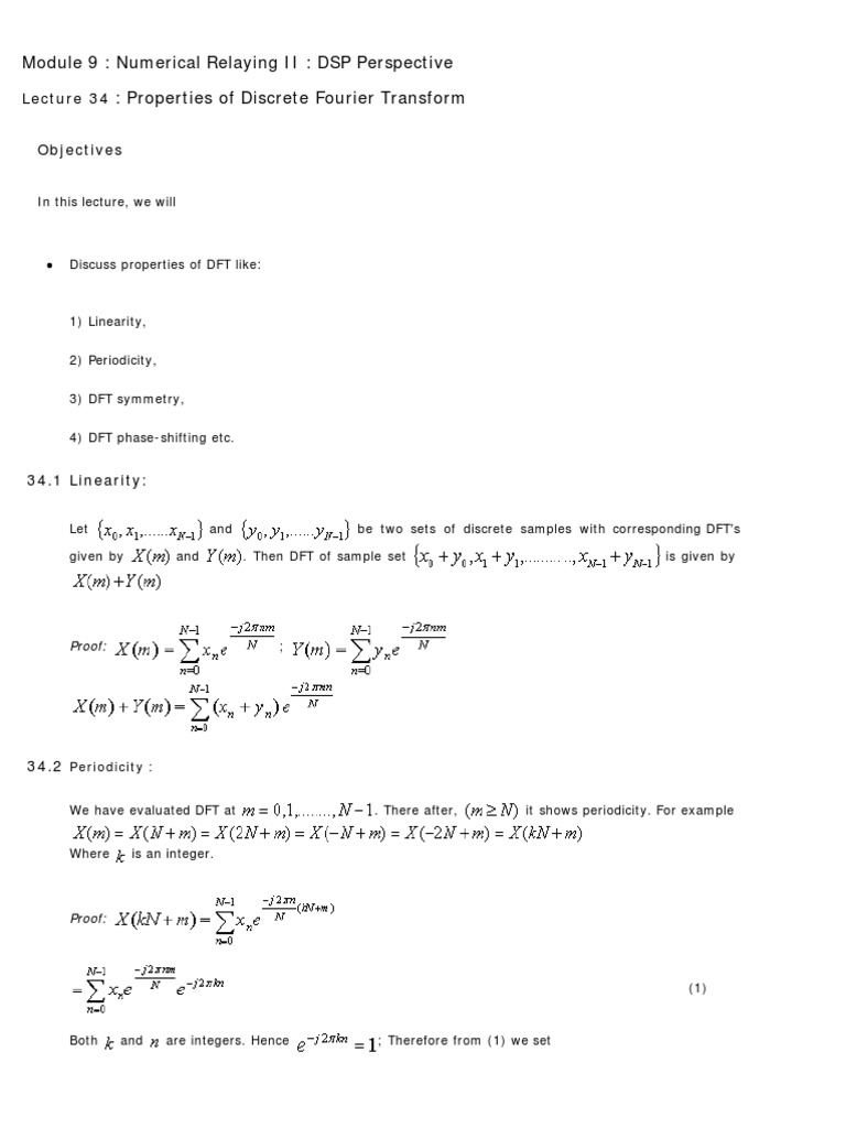 Module 9: Numerical Relaying II: DSP Perspective: Properties of Discrete Fourier Transform | PDF ...