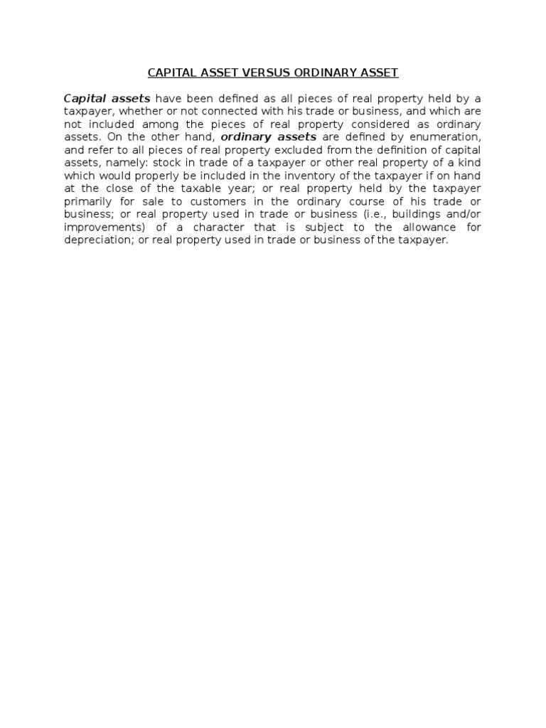 Capital Asset vs. Ordinary Asset | PDF