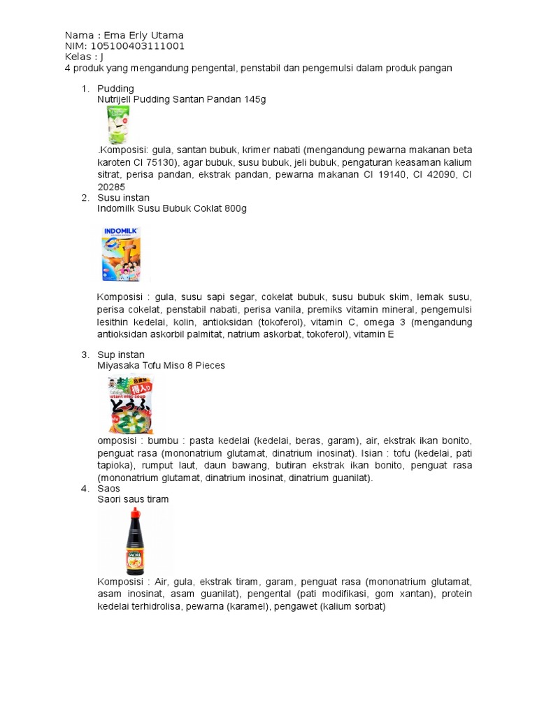 Contoh Produk dengan Pengental dan Penstabil | PDF | Sains & Matematika