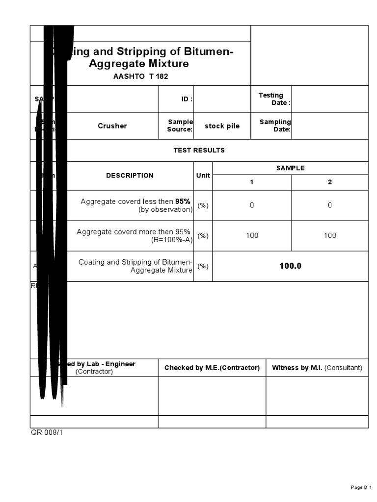 Bitumen-Aggregate Coating Test Results | PDF | Technology & Engineering