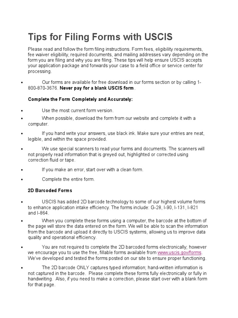 USCIS Form Filing Guide | PDF | Barcode | United States Postal Service