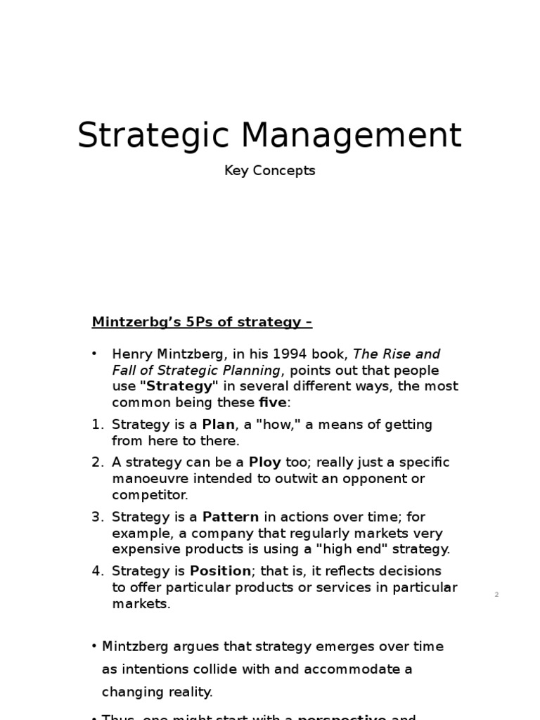 Key Concepts of Strategic Management | PDF | Strategic Management ...