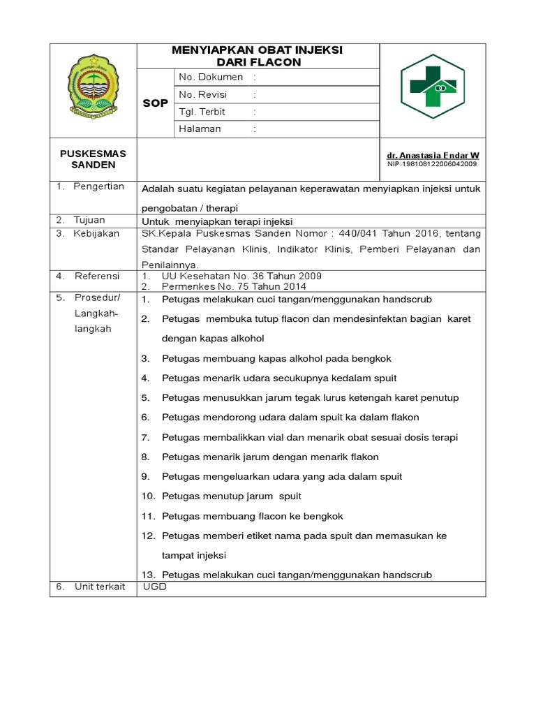 Prosedur Siap Obat Injeksi Flacon | PDF