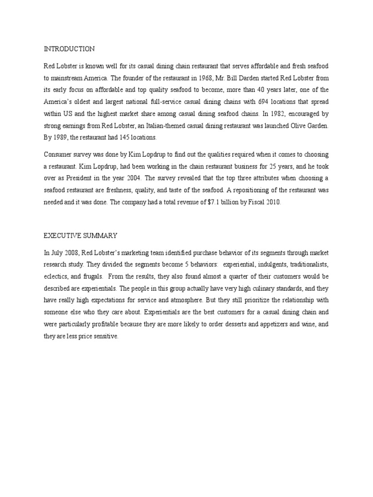 EXECUTIVE SUMMARY.docx | Restaurants | Menu