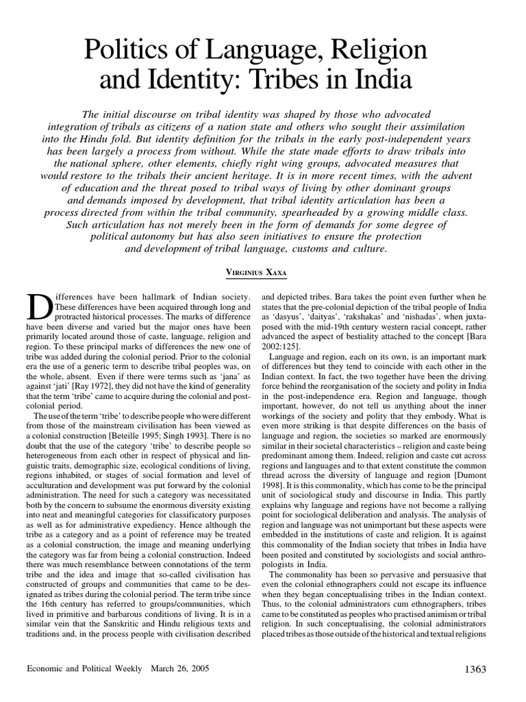Politics of Language Religion and Identity Tribes in India | PDF ...