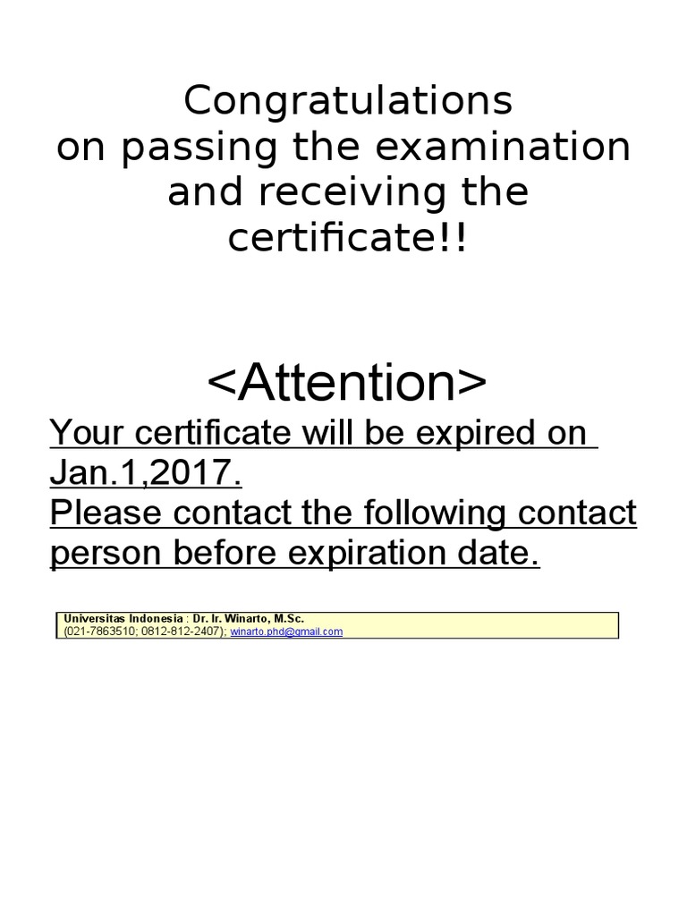 Certificate Expiration Notice | PDF | Qualifications | Standardized Tests