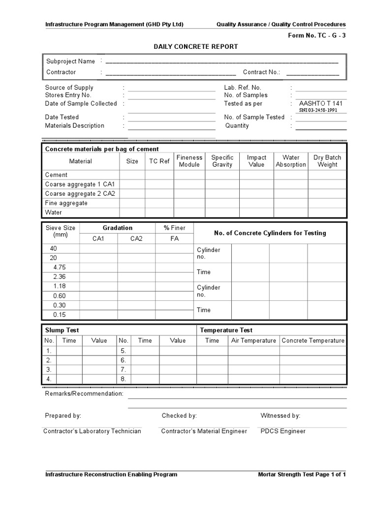 021 Form No. TC-G-3 Daily Concrete Report-170707 | PDF