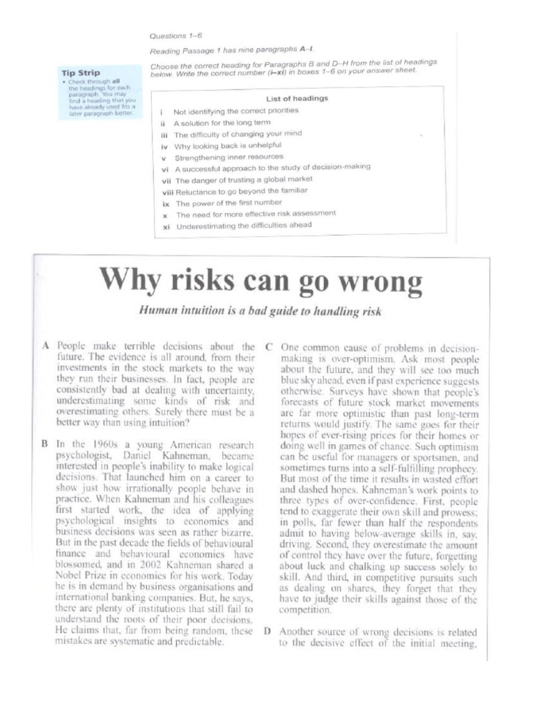 Reading IELTS Why Risks Can Go Wrong | PDF