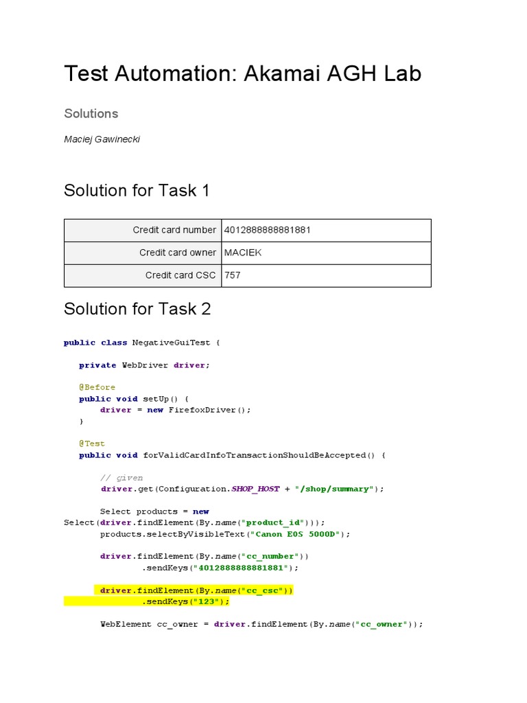 Test Automation Akamai AGH Lab - Solutions | PDF | Computing | Software