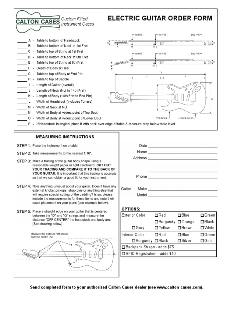 Electric Guitar Order Form: Custom Fitted Instrument Cases | PDF