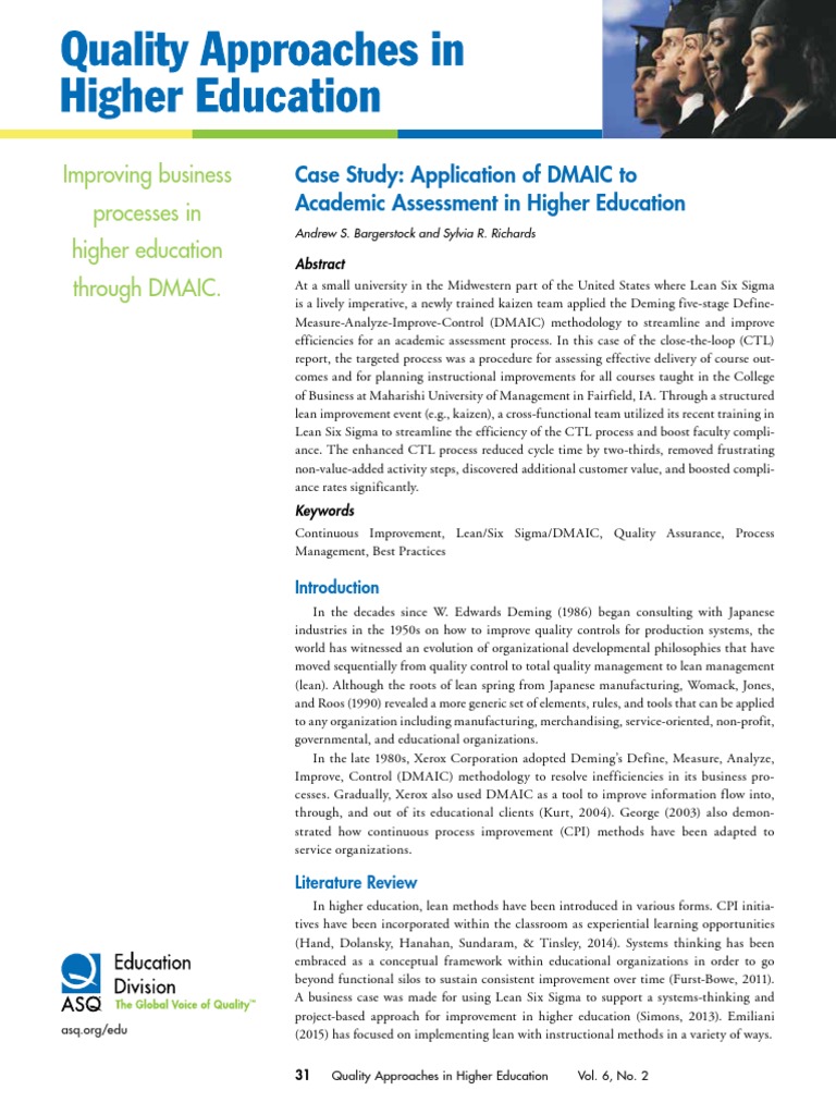 Case Study Application of Dmaic To Academic Assessment in Higher ...