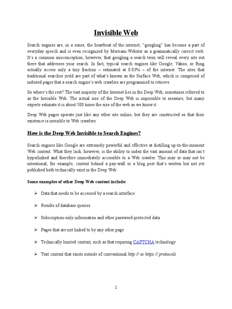 Invisible Web: How Is The Deep Web Invisible To Search Engines? | PDF ...