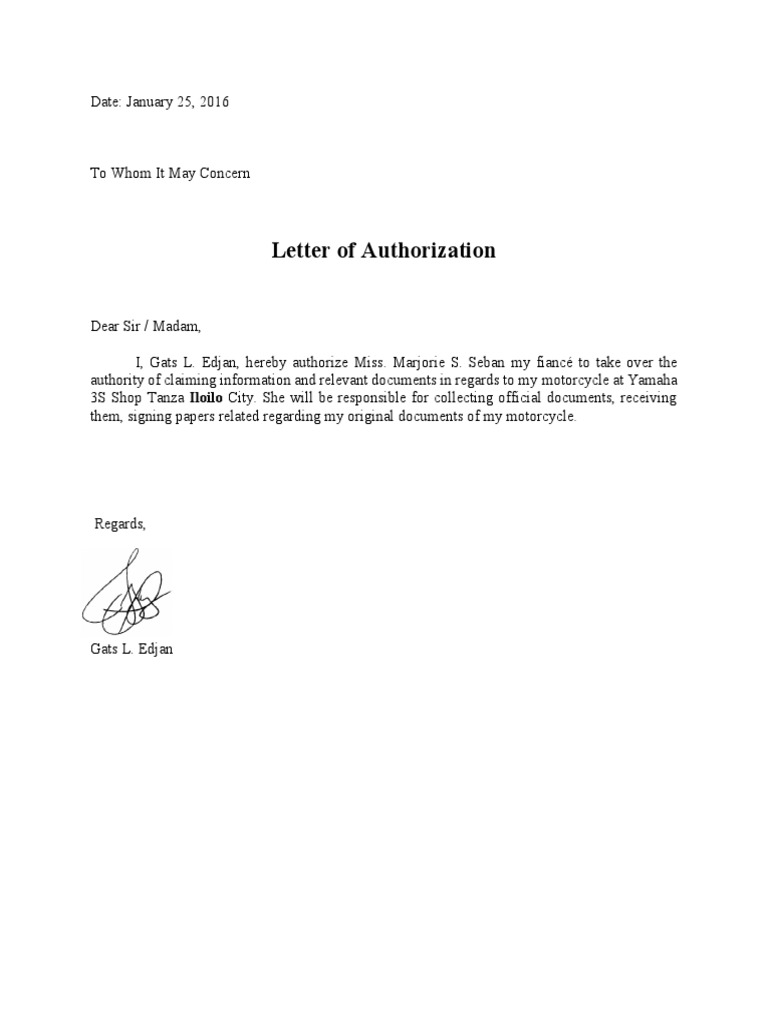Authorization Letter | PDF