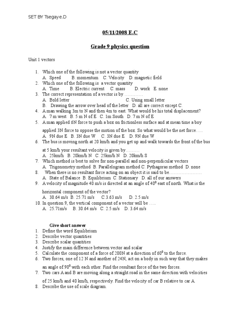 Grade 9 Physics Question | PDF