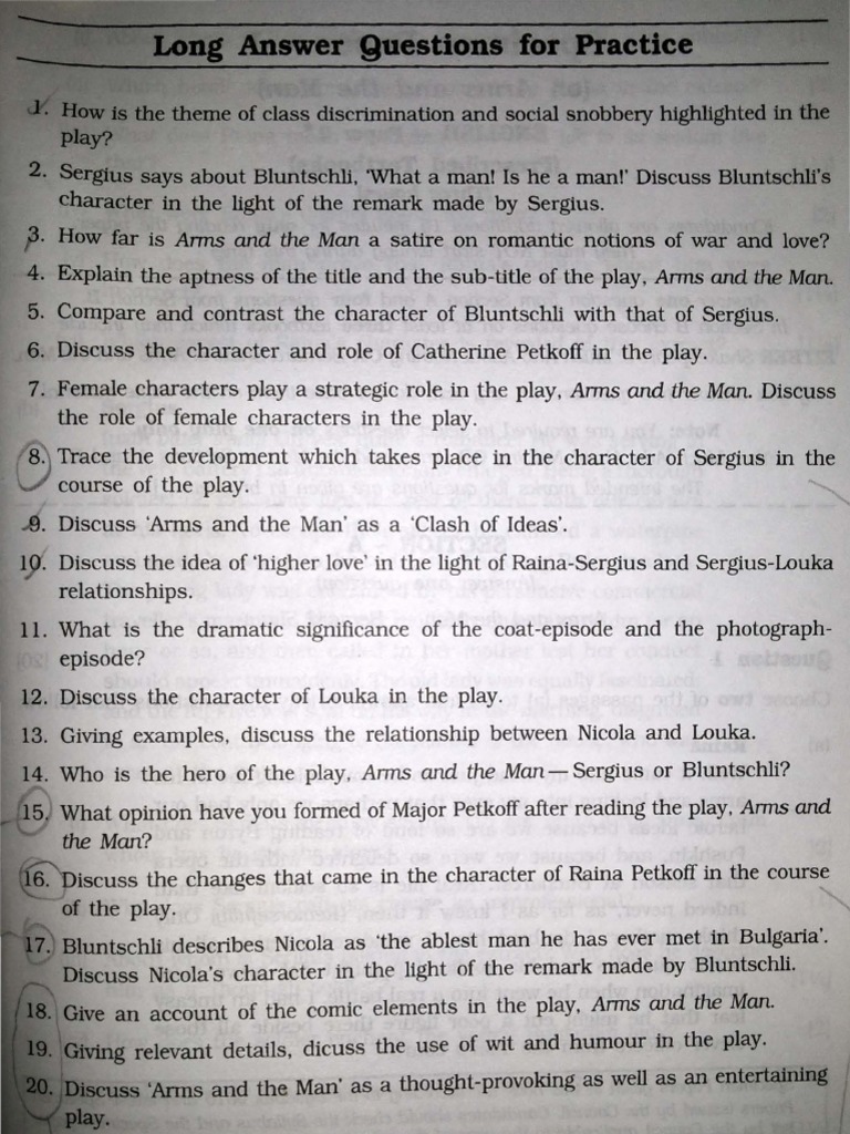 Arms and The Man - Long Answer - Questions | PDF | Plays
