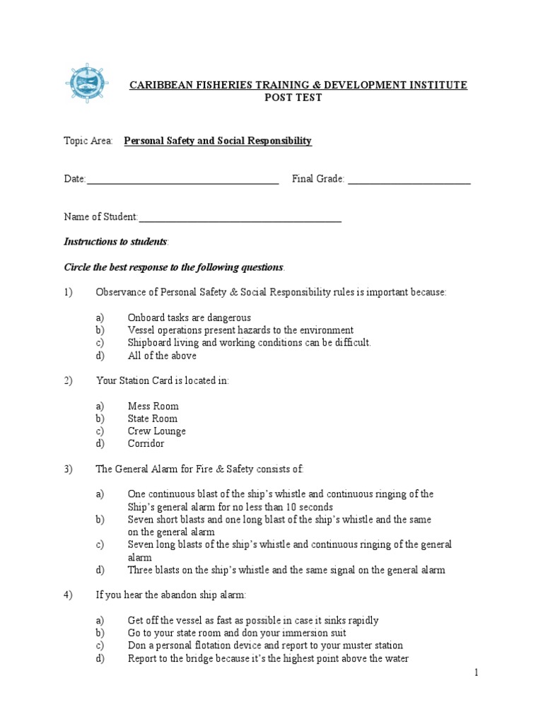 PSSR Post Test 2013 | PDF | Ships | Safety