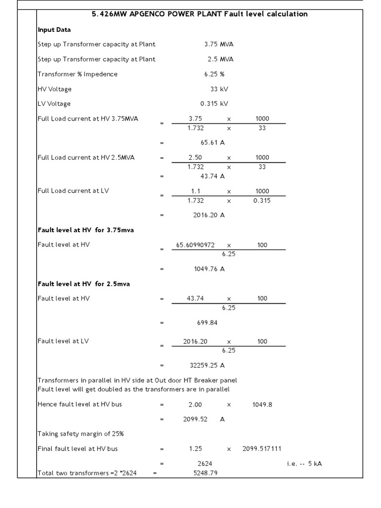 Transformer Fault Level Calculation | PDF