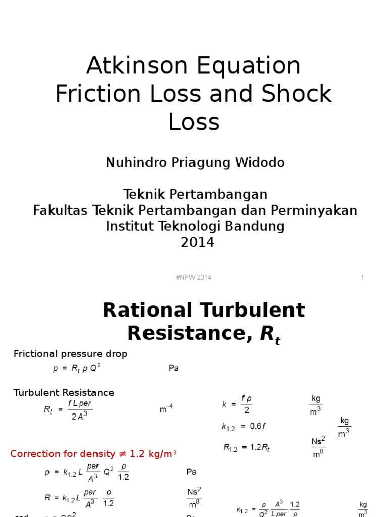 04-Atkinson Eq-Square Law-Friction&Shock Loss | PDF