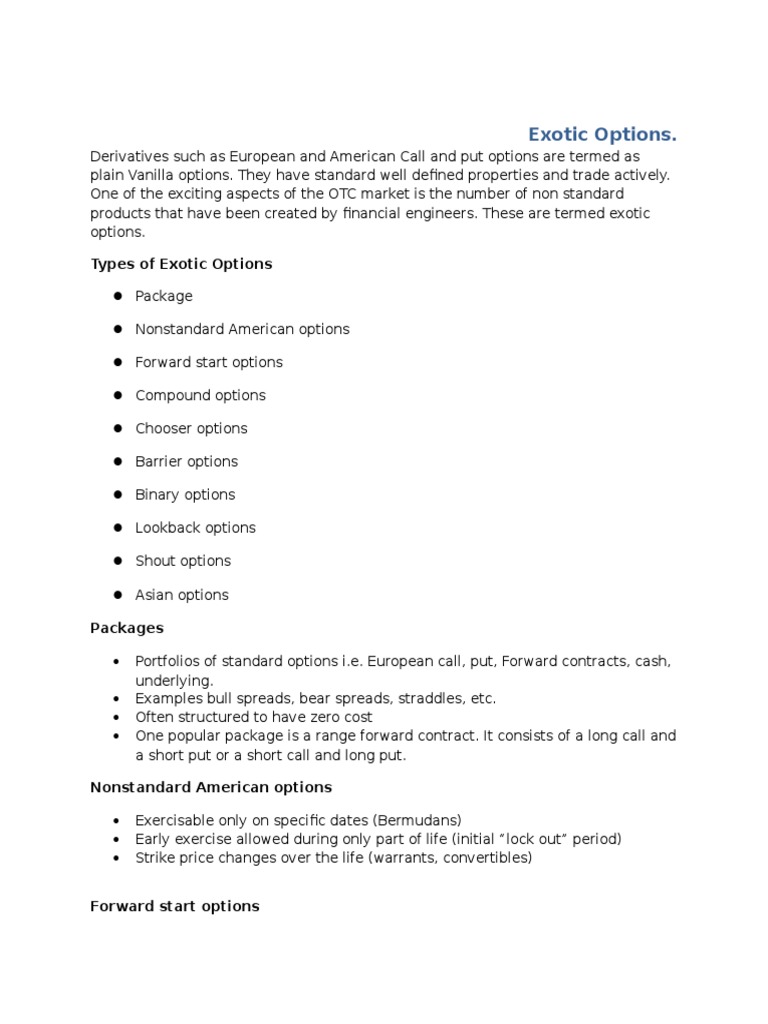 Exotic Options | PDF | Option (Finance) | Put Option