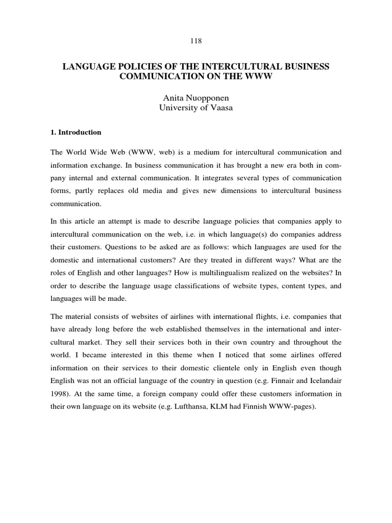 Language Policies of The Intercultural Business Communication On The ...