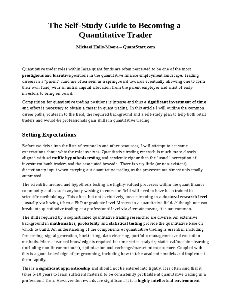 Self Study Quant Trader | PDF | Quantitative Analyst | Machine Learning