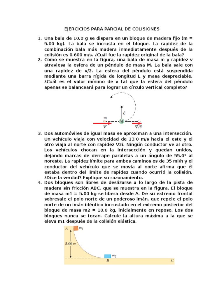 Ejercicios para Parcial de Colisiones | PDF | Péndulo | Masa