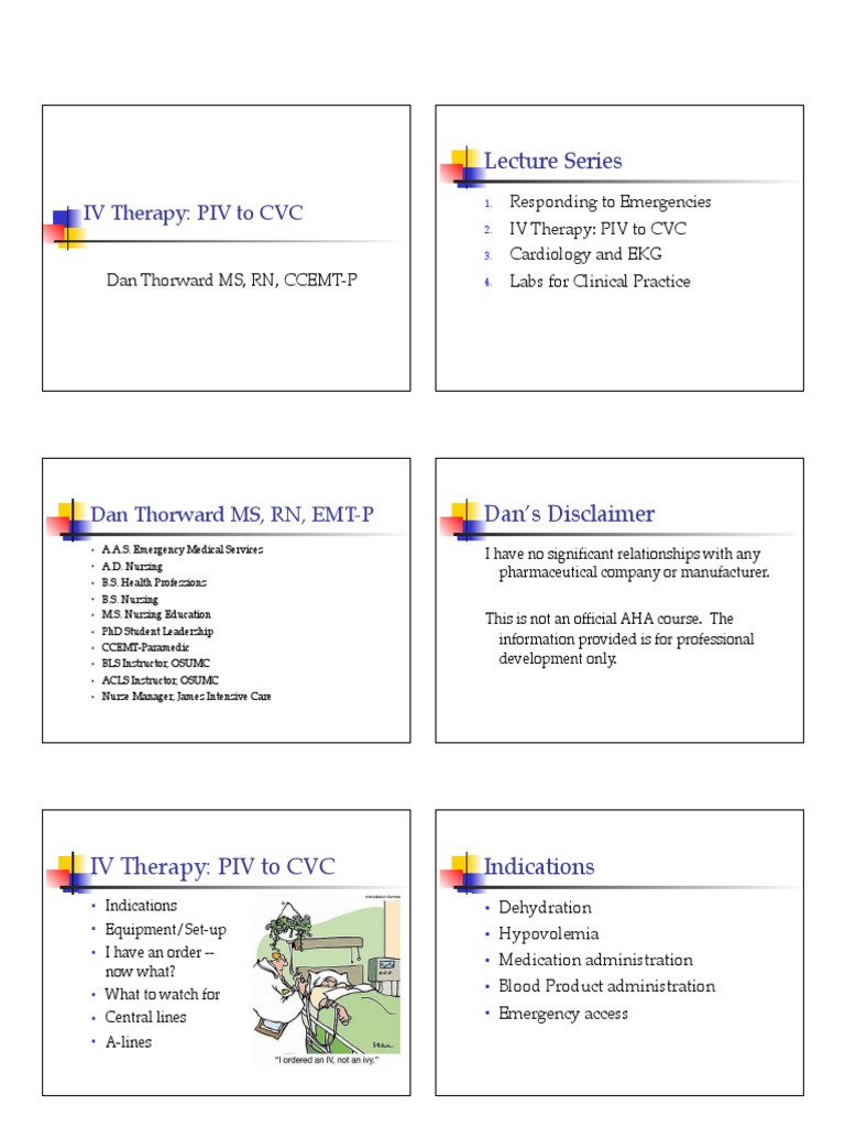 Lecture Series: IV Therapy: PIV To CVC | PDF