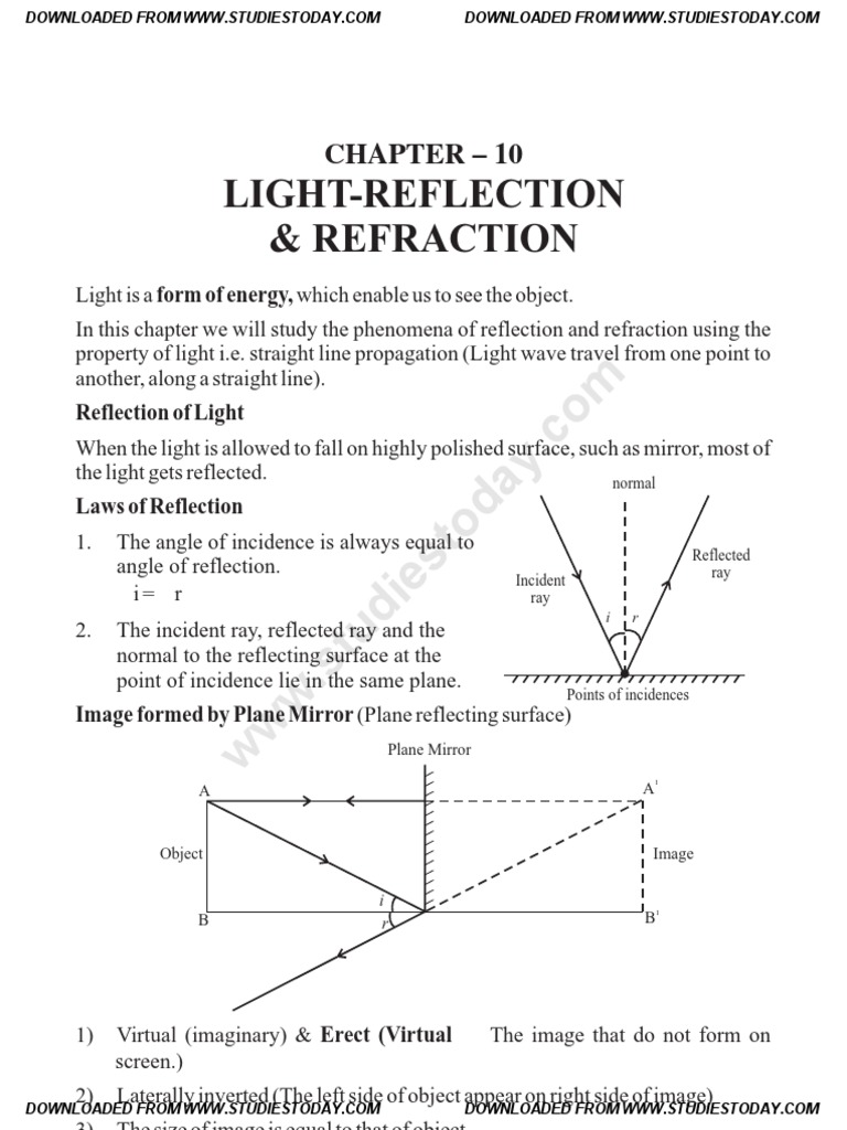 CBSE Class 10 Science Light-Reflection and Refraction | PDF | Lens ...