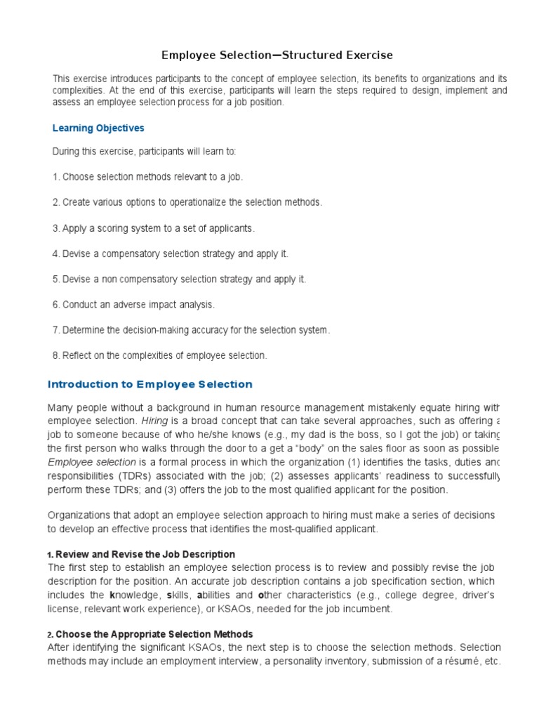 Employee Selection - Structure Exercise | PDF | Disparate Impact ...