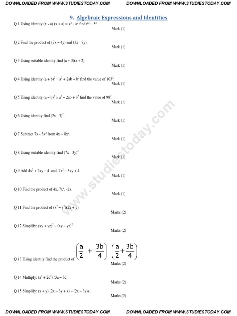 Algebraic Expressions and Identities Assignment 10 PDF | PDF | Polynomial | Complex Analysis