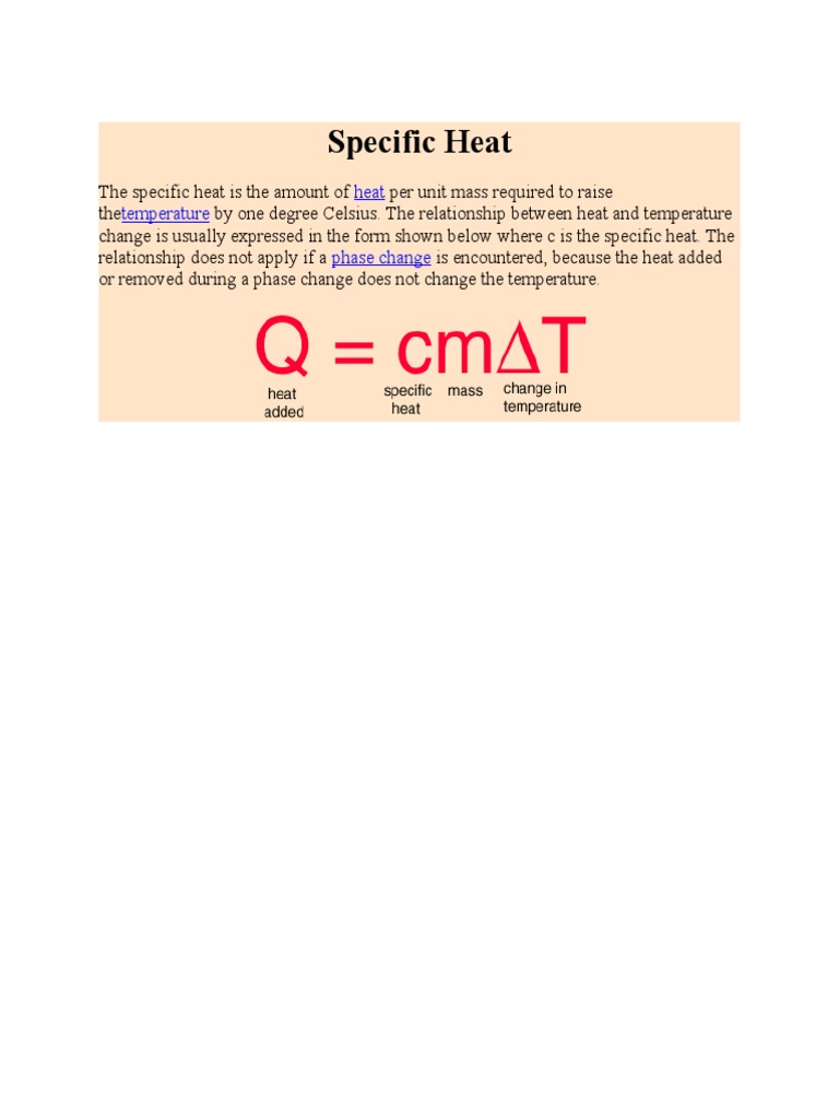 Specific Heat: Heat Temperature Phase Change | PDF