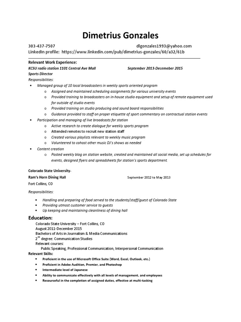 Gonzales Dimetrius Resume | PDF