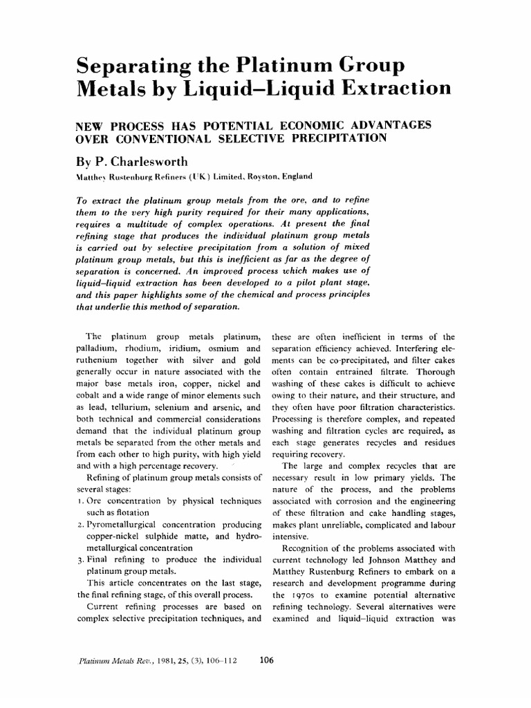 Separating The Platinum Group Metals by Liquid-Liquid Extraction | PDF
