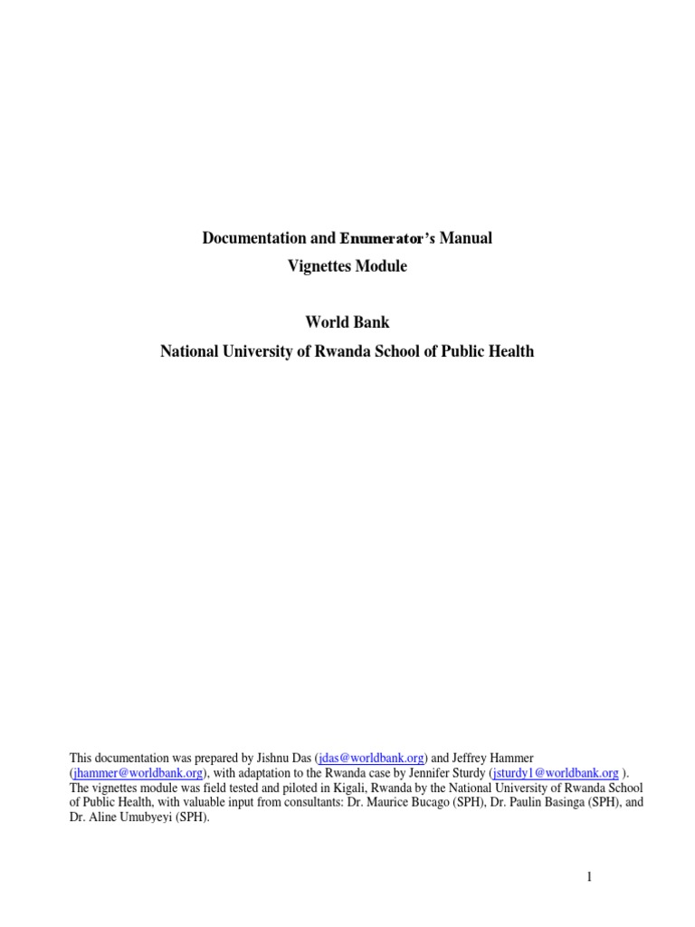 Documentation and Enumerator's Manual Vignettes Module | PDF | Physical ...