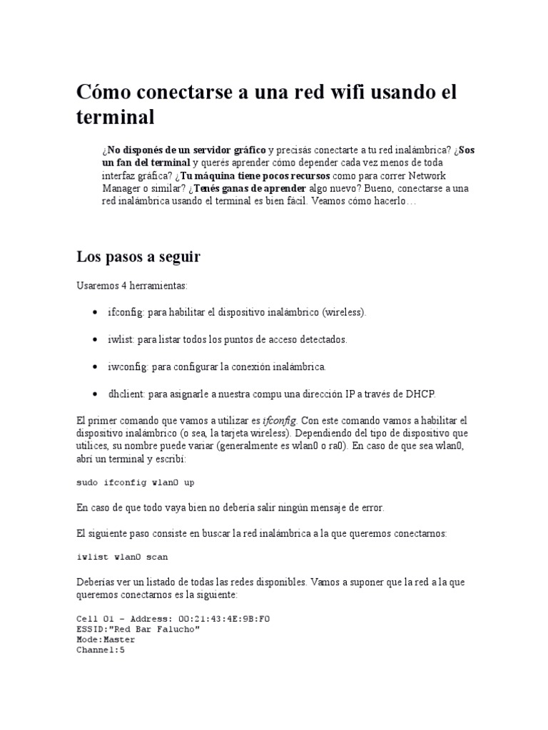 Conectar Red Wifi Usando El Terminal | PDF | Red de computadoras | Wifi
